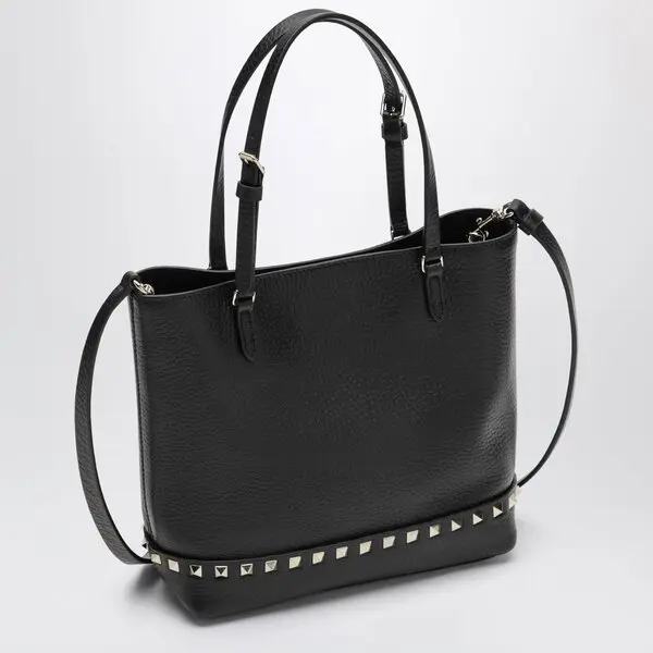 Valentino Garavani Small Rockstud Shopper Bag In Leather - Black