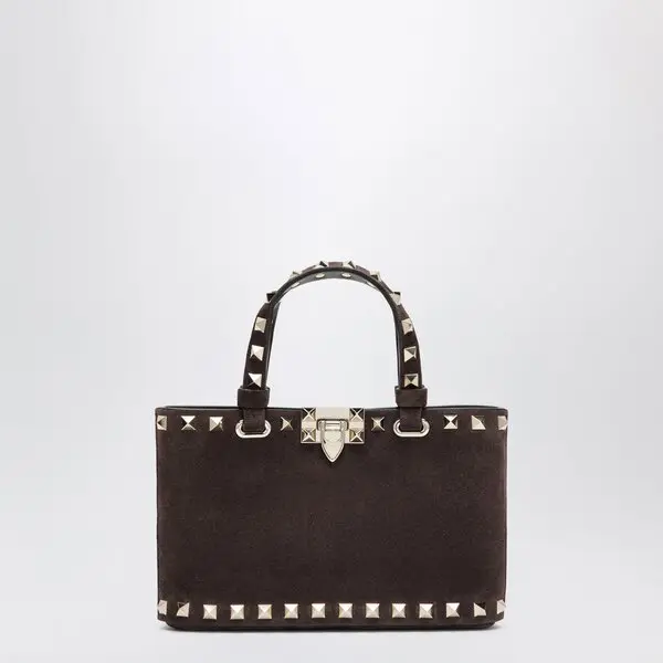 Valentino Garavani Rockstud Mini Shopping Bag In Suede - Brown