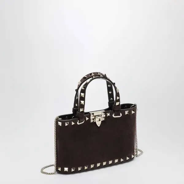 Valentino Garavani Rockstud Mini Shopping Bag In Suede - Brown
