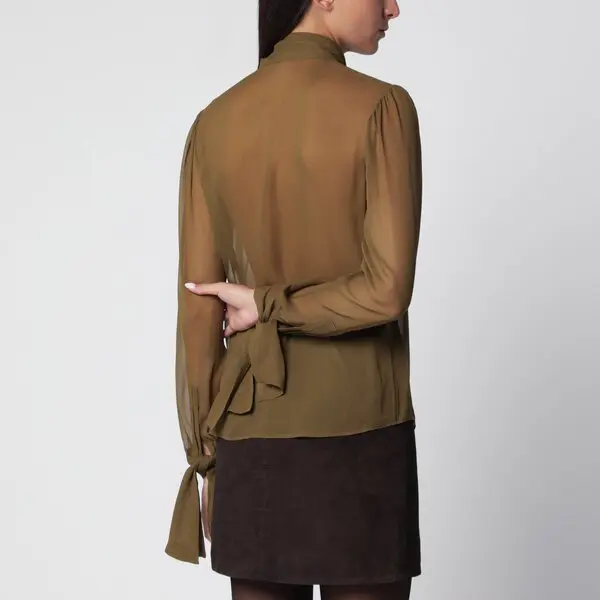 Saint Laurent Lavallière Blouse In Bronze Silk