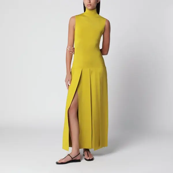Alaïa Lime Pleated Knit Maxi Dress