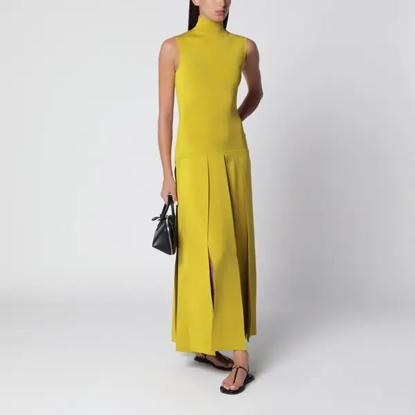 Alaïa Lime Pleated Knit Maxi Dress