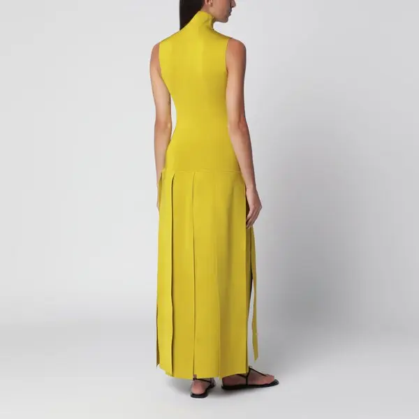 Alaïa Lime Pleated Knit Maxi Dress