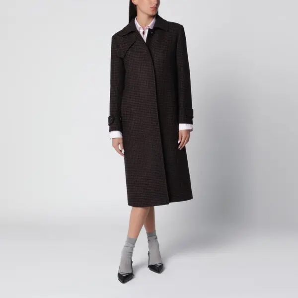 Tagliatore Single-breasted Black/ Houndstooth Wool Coat