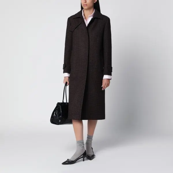 Tagliatore Single-breasted Black/ Houndstooth Wool Coat