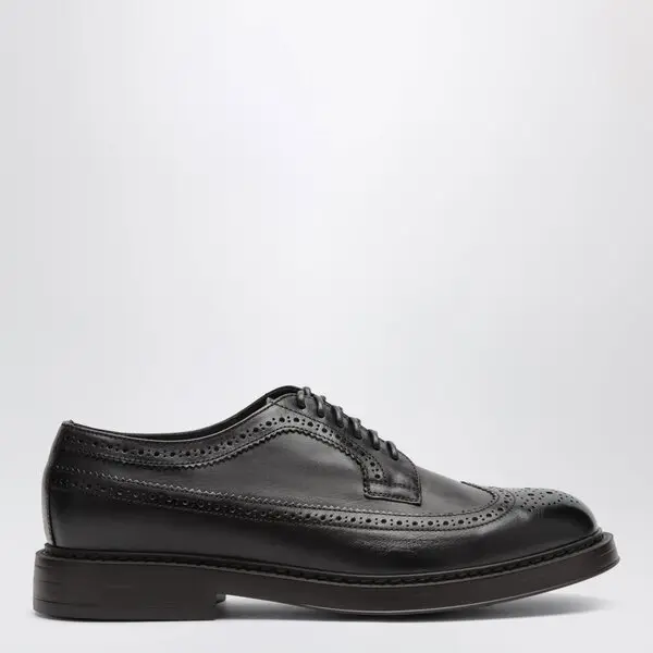 DOUCAL'S Dark Leather Derby Shoes With Brogue Detailing