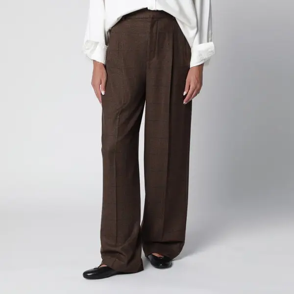 Loro Piana Brown Check-pattern Trousers In Wool And Cashmere - Multicolor