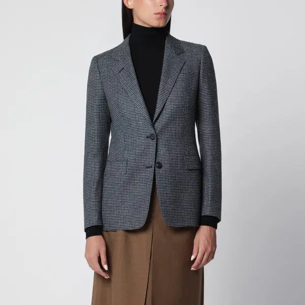 Tagliatore Single-breasted Anthracite Jacket With Houndstooth Pattern In Wool Blend