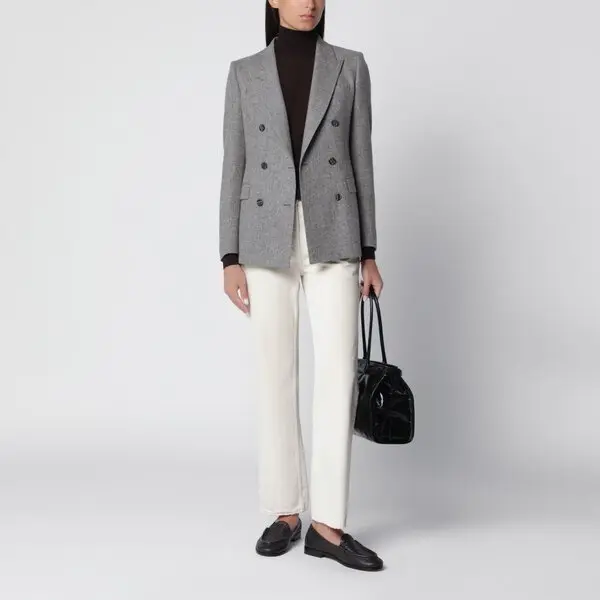 Tagliatore Double-breasted Jacket With Herringbone Pattern In Wool And Cashmere - Grey