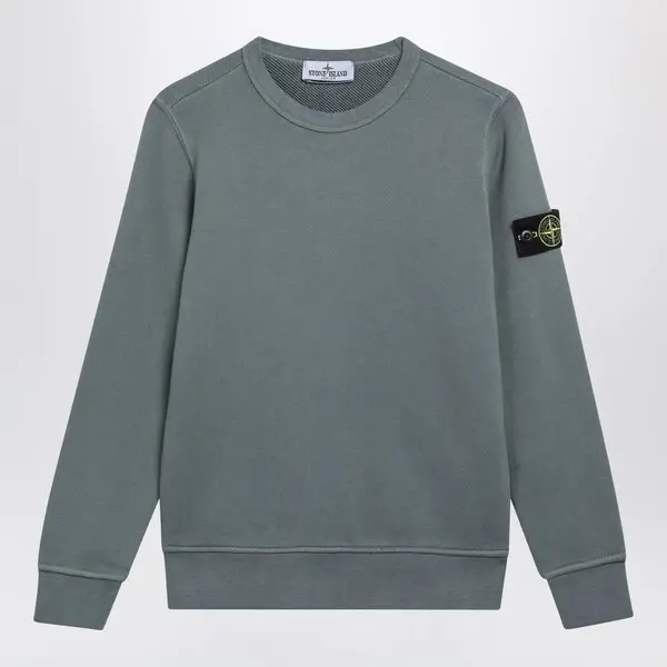 Stone Island Crewneck Sweatshirt In Ash Cotton - Blue