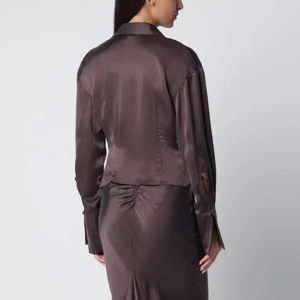 Andamane Deep Neckline Satin Shirt - Burgundy