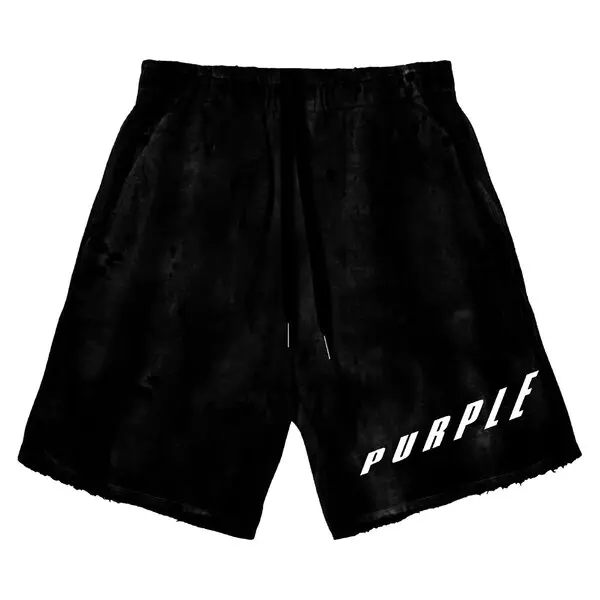 PURPLE BRAND Midweight Fleece Pull On Shorts - Black
