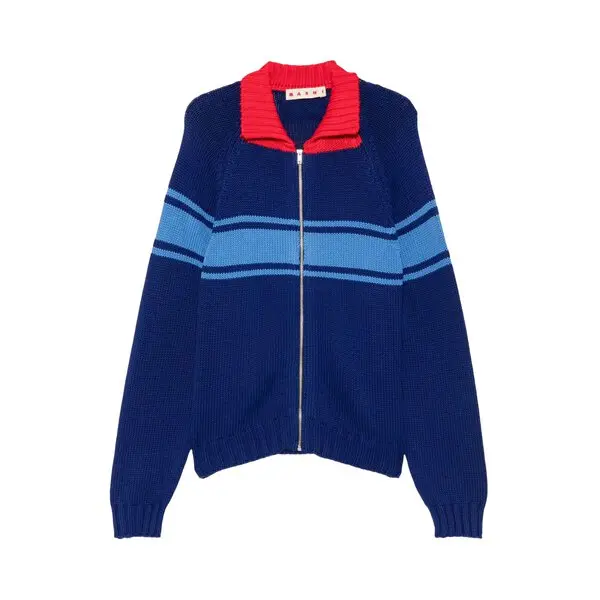 Marni Striped Zip-up Cardigan 'ocean