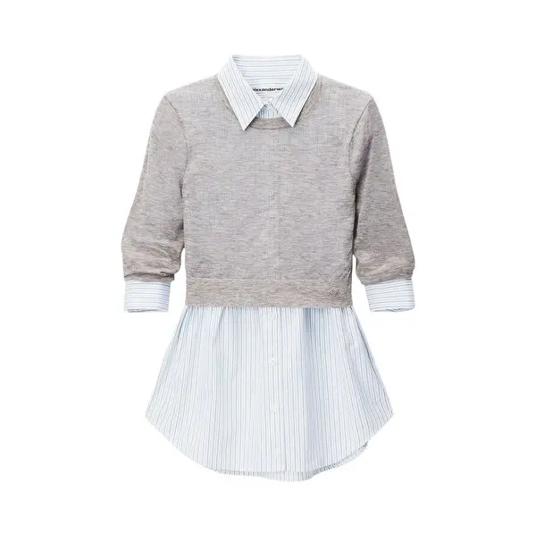 Alexander Wang Button Up With Sheer Crewneck Sweater 'heather