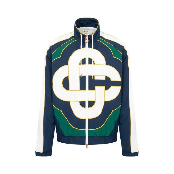 Casablanca Cc Applique Colourblock Windbreaker Jacket 'taffeta Navy/green/white/yellow - Blue