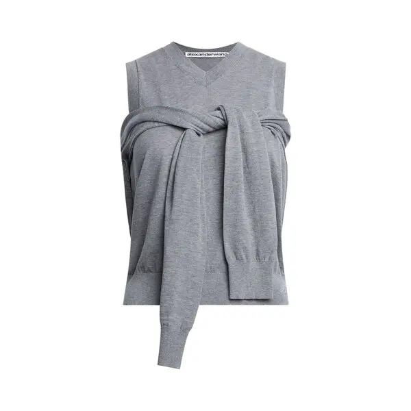 Alexander Wang Tie-front Cardigan Layered V-neck Vest 'heather