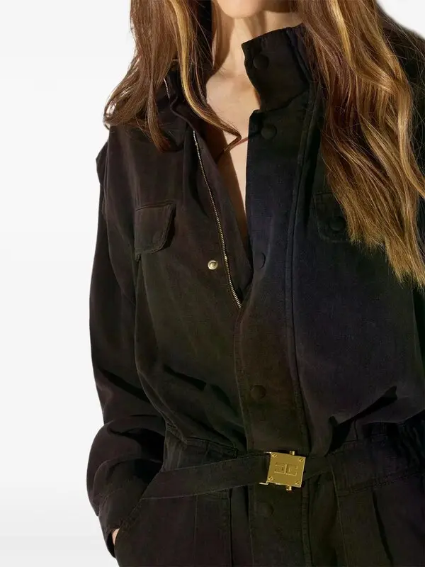 Elisabetta Franchi Oversized Denim Jumpsuit With Golden Buckles