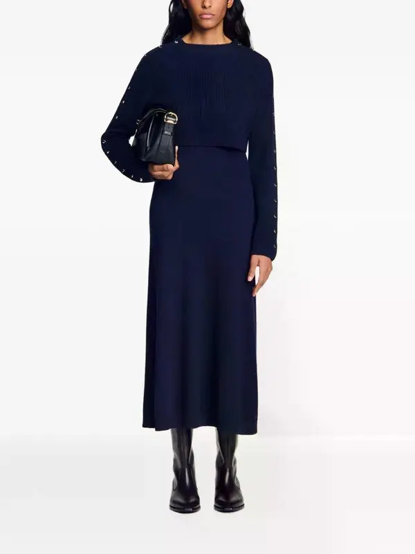 Sandro Stud-embellished Layered-effect Knitted Midi Dress