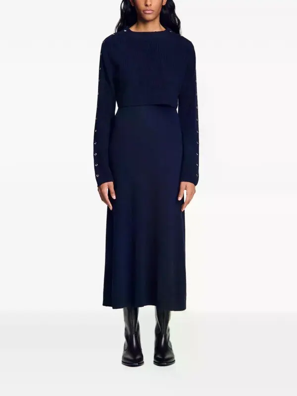 Sandro Stud-embellished Layered-effect Knitted Midi Dress