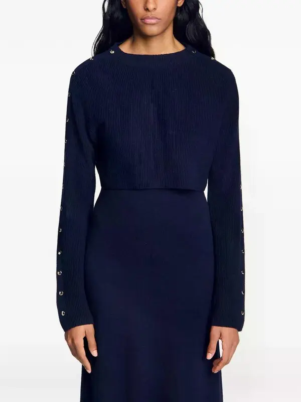 Sandro Stud-embellished Layered-effect Knitted Midi Dress