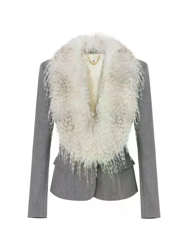 Elisabetta Franchi Wool Jacket With Fur-effect Collar - Grey