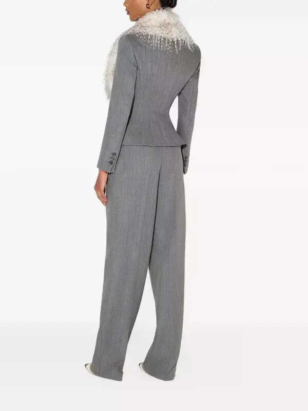 Elisabetta Franchi Wool Jacket With Fur-effect Collar - Grey