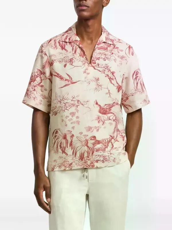 Orlebar Brown Vincent Floral-print Polo-collar Linen T-shirt - Pink