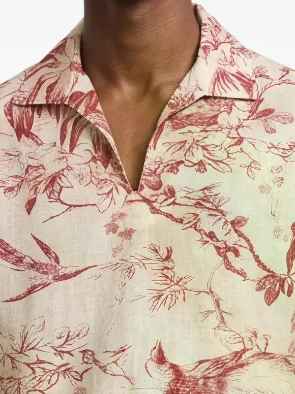 Orlebar Brown Vincent Floral-print Polo-collar Linen T-shirt - Pink