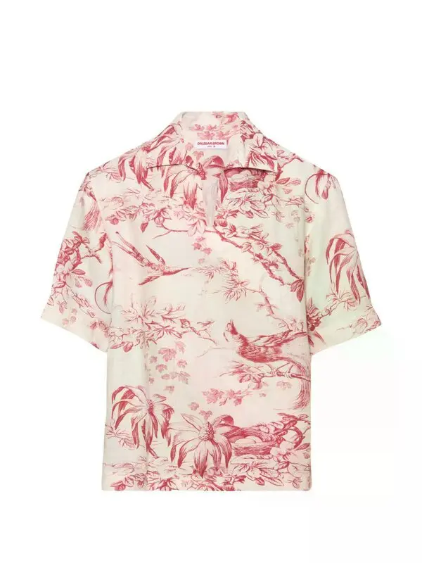 Orlebar Brown Vincent Floral-print Polo-collar Linen T-shirt - Pink