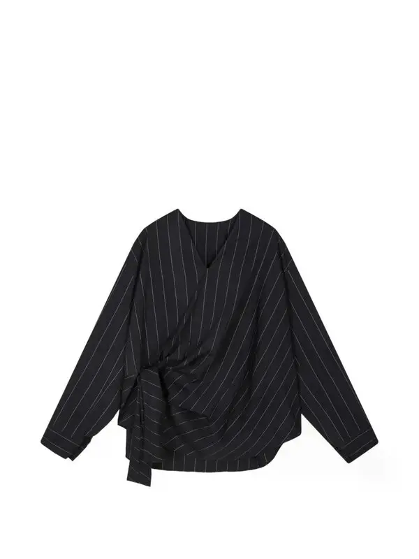 JNBY Pinstripe Pattern V-neck Tie-front Blouse - Black