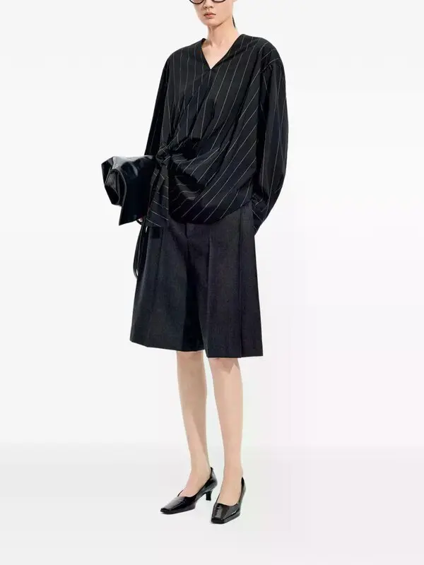 JNBY Pinstripe Pattern V-neck Tie-front Blouse
