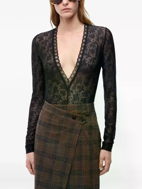 Pinko Floral Lace V-neck Long Sleeve Bodysuit