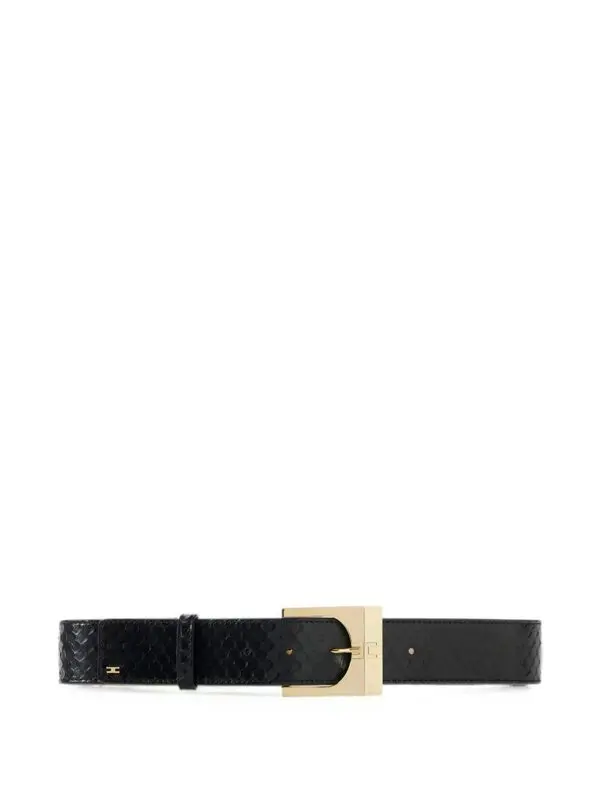 Elisabetta Franchi High-waist Leather Belt With Fish Scale Pattern And Gold Buckle - Black