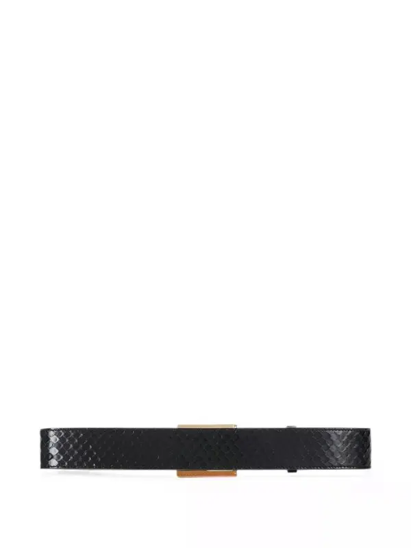Elisabetta Franchi High-waist Leather Belt With Fish Scale Pattern And Gold Buckle