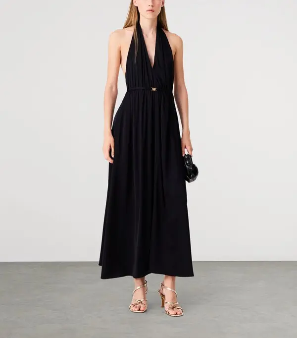 Maje Plunge Halterneck Midi Dress