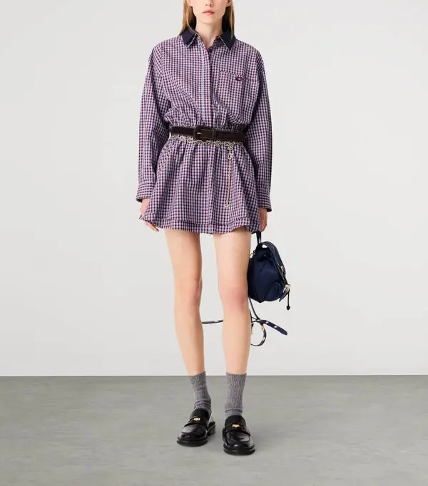Maje Cotton Check Mini Shirt Dress