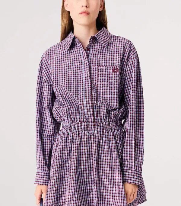 Maje Cotton Check Mini Shirt Dress