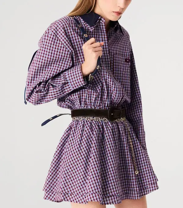 Maje Cotton Check Mini Shirt Dress
