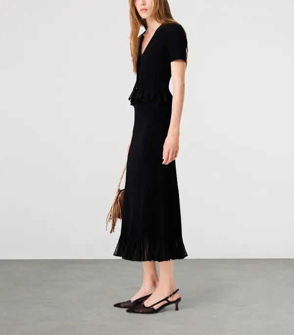 Maje Plissé Midi Skirt