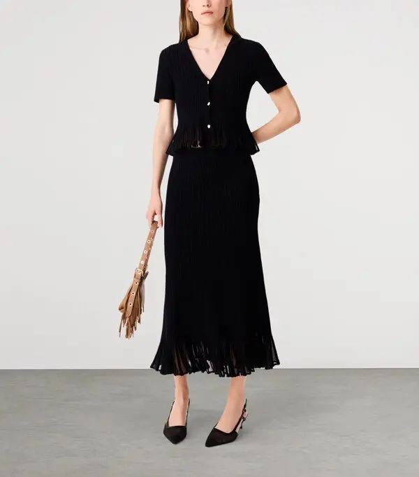Maje Plissé Midi Skirt