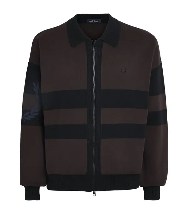 Fred Perry Cotton Stripe Zip-up Cardigan - Brown