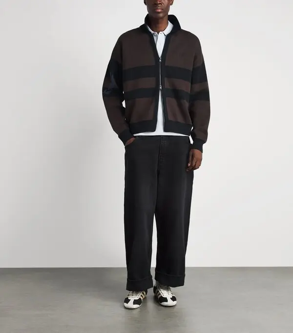 Fred Perry Cotton Stripe Zip-up Cardigan - Brown
