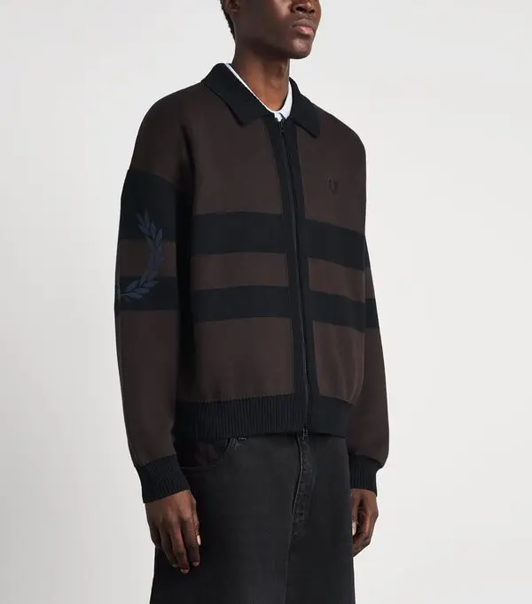 Fred Perry Cotton Stripe Zip-up Cardigan - Brown
