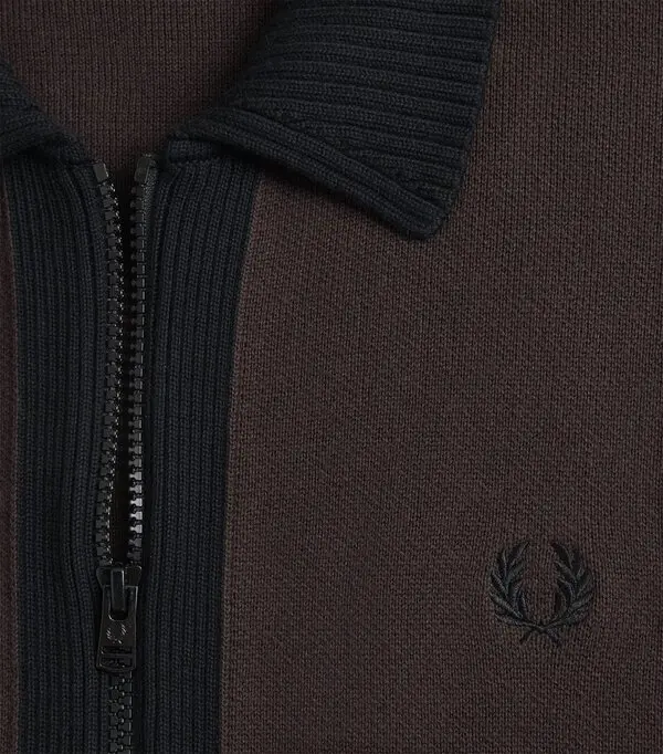Fred Perry Cotton Stripe Zip-up Cardigan - Brown