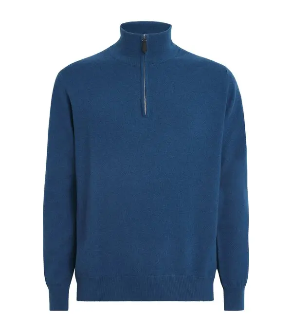 Johnstons Of Elgin Cashmere Quarter-zip Sweater - Blue