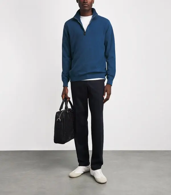 Johnstons Of Elgin Cashmere Quarter-zip Sweater - Blue
