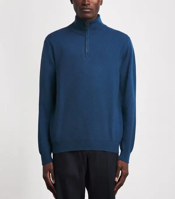 Johnstons Of Elgin Cashmere Quarter-zip Sweater - Blue