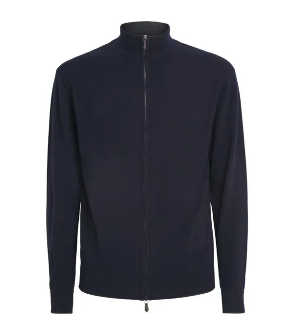 N.peal Organic Cashmere Knightsbridge Zip-up Cardigan - Navy