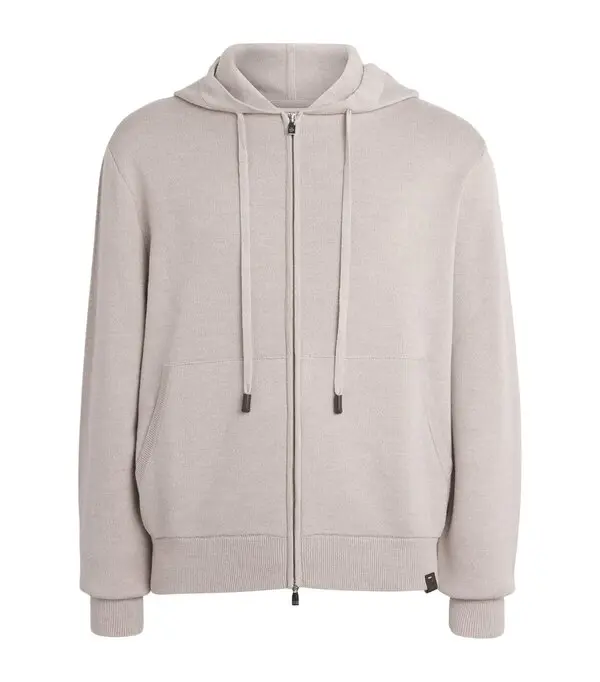 Jacob Cohen Wool-silk Knitted Zip-up Hoodie - Beige