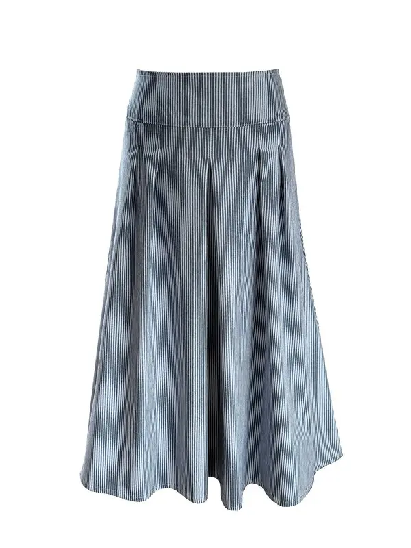 THE WELL WORN The Dune Skirt – Chambray Ticking Stripe